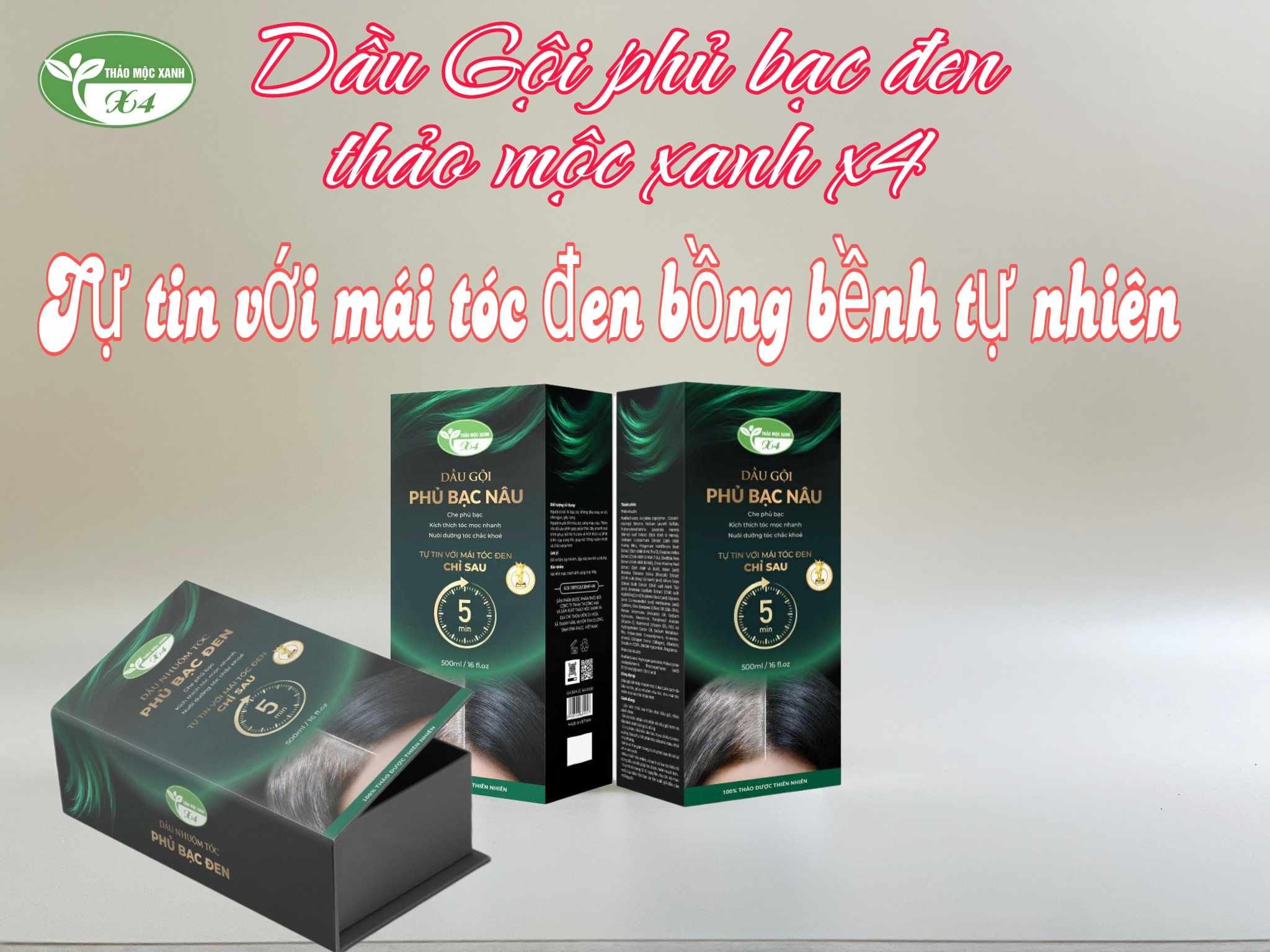 DẦU GỘI PHỦ BẠC ĐEN THẢO MỘC XANH X4